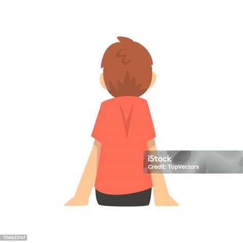 바닥에 앉아 있는 소년 작은 유치원 아이 캐릭터 보기 뒤에서 벡터 일러스트 개발에 대한 스톡 벡터 아트 및 기타 이미지 개발 교사 교육 관련 직업 교육 Istock