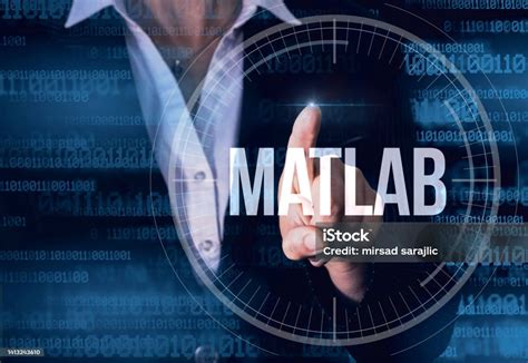 Business Woman With Finger Pressing Matlab Button On Virtual Screens