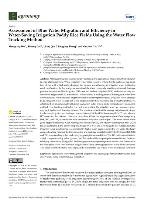 Pdf Assessment Of Blue Water Migration And Efficiency In Water Saving Irrigation Paddy Rice