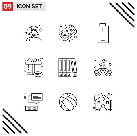 Pack Of 9 Creative Outlines Of Kissing File Battery T Box Cyber Editable Vector Design