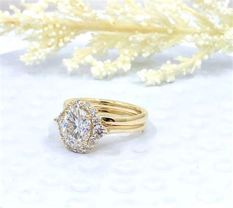 Yellow Gold Wedding Set 14k Gold Yellow Diamond Halo Wedding Ring 2
