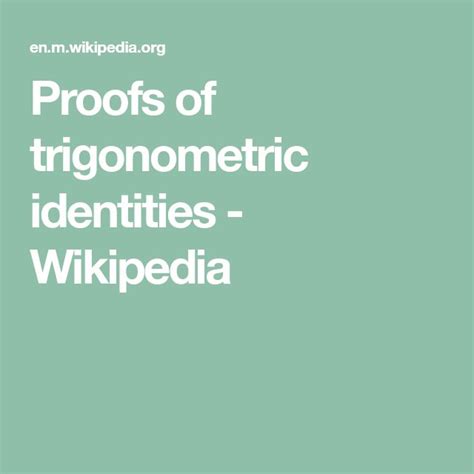 Proofs Of Trigonometric Identities Wikipedia Trigonometric Functions Exponential Functions
