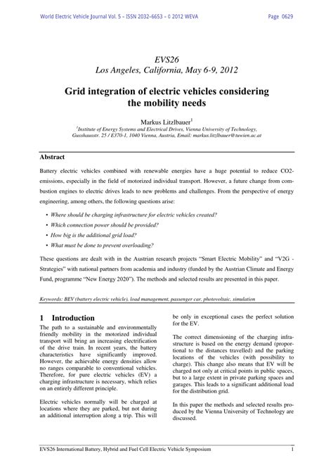 Pdf Grid Integration Of Electric Vehicles Considering The Mobility Needs