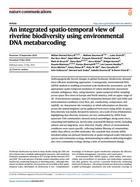An Integrated Spatio Temporal View Of Riverine Biodiversity Using Environmental Dna