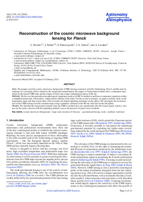 Pdf Reconstruction Of The Cosmic Microwave Background Lensing For Planck Laurence Perotto