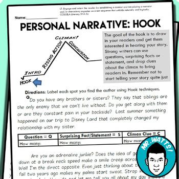 Personal Narrative Hook Practice Pack By MrWatts TPT