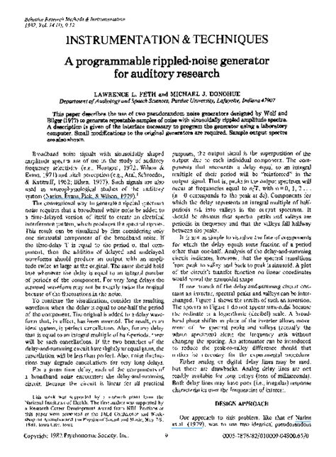 Pdf A Programmable Rippled Noise Generator For Auditory Research Lawrence Feth
