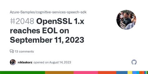 openssl 1 x reaches eol on september 11 2023 · issue 2048 · azure samples cognitive services