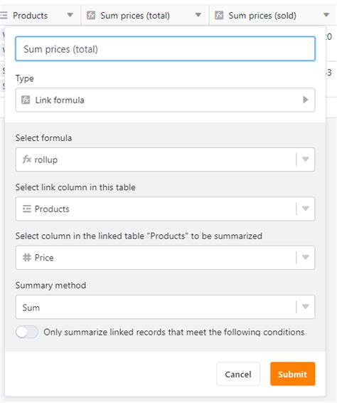 rollup function with filter conditions based on formula columns
