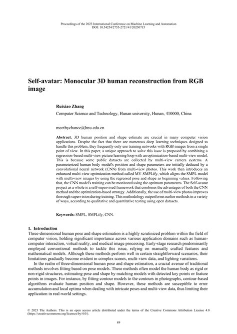 PDF Self Avatar Monocular D Human Reconstruction From RGB Image