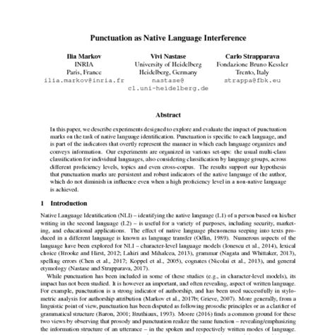 Punctuation As Native Language Interference Acl Anthology