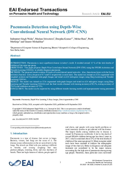 Pdf Pneumonia Detection Using Depth Wise Convolutional Neural Network Dw Cnn