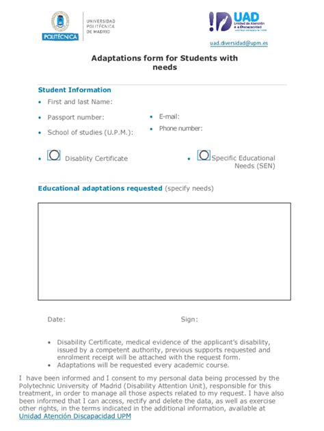 Fillable Online Adaptations Form For Students With Needs Upm Fax