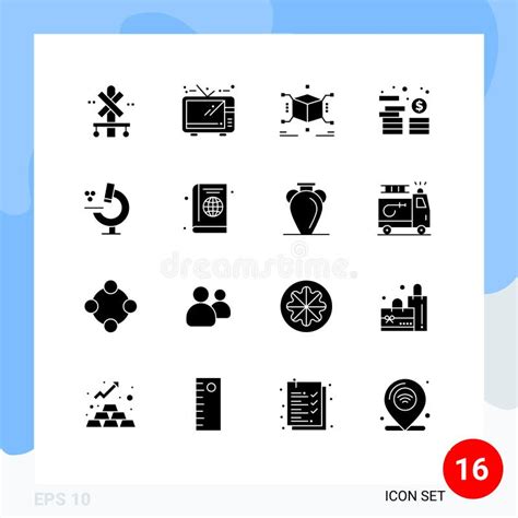 Group Of 16 Modern Solid Glyphs Set For Science Education Jigsaw Coins Investment Stock