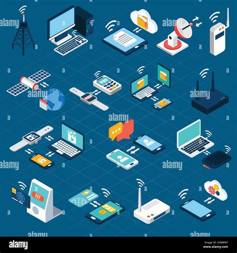 Wireless Technologies Isometric Icons Set With Mobile Communication Devices 3d Vector