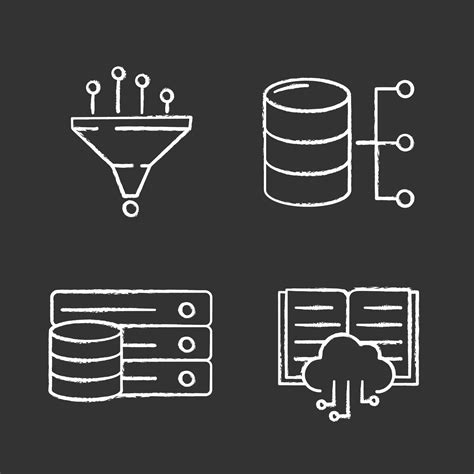 Machine Learning Chalk Icons Set Data Filtering Relational Database Server Cloud Computing