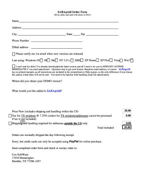 Fillable Online Order Form In Adobe Format Cox SoftWare Fax Email Print PdfFiller