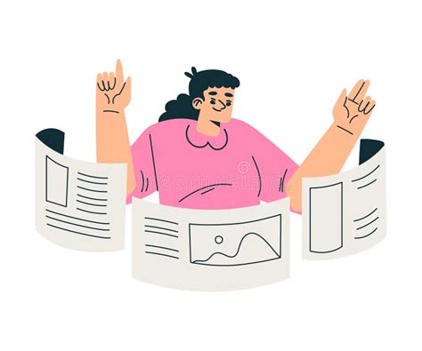 Productive Workflow With Woman With Web Window Screen Managing Task Vector Illustration Stock