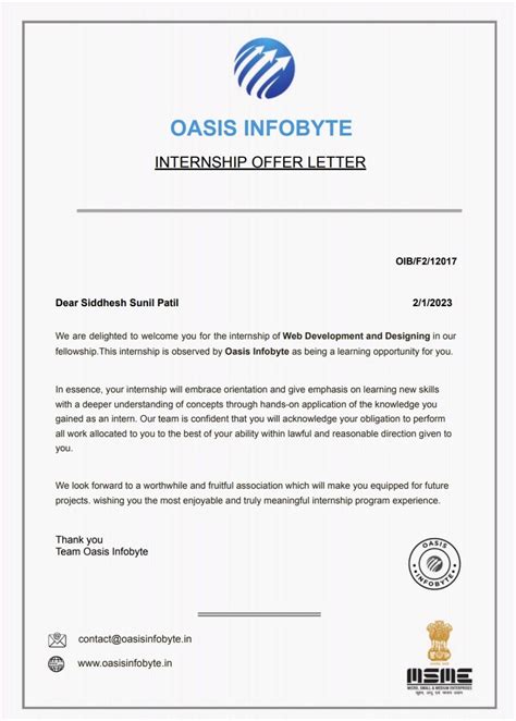 Siddhesh Patil On Linkedin Oasisinfobyte Webdevelopment Opportunity Intern Internship