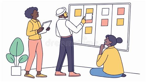 Team Collaborating On A Project Board Symbolizing Innovation And Strategy Vector Design