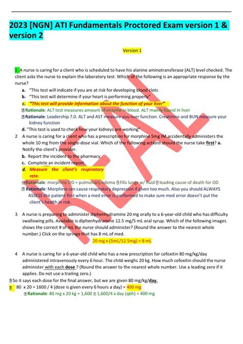 2023 [ngn] Ati Fundamentals Proctored Exam Version 1 And Version 2 2023 [ngn] Ati Fundamentals