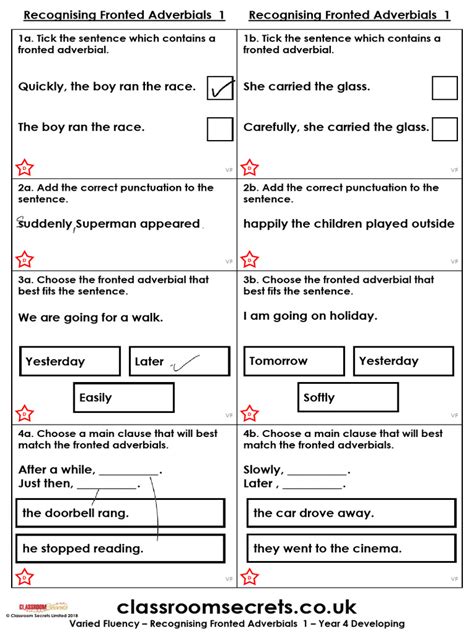Year 4 Recognising Fronted Adverbials 1 Varied Fluency Pdf