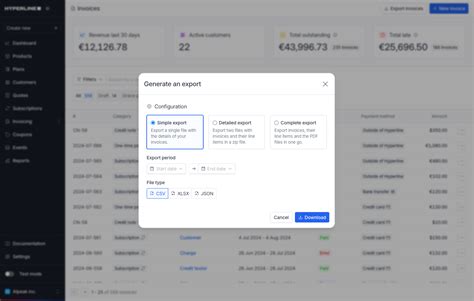 Invoice Exports Hyperline