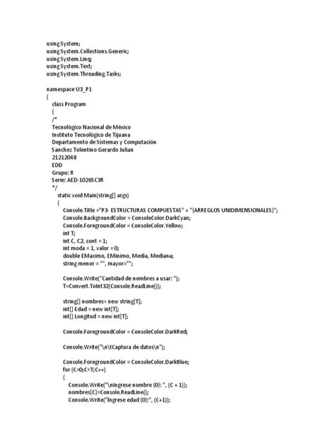 Arreglo Unidimensional En Consola Pdf