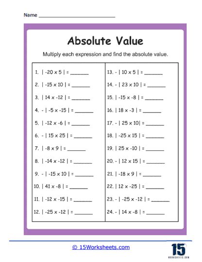 absolute value worksheets 15