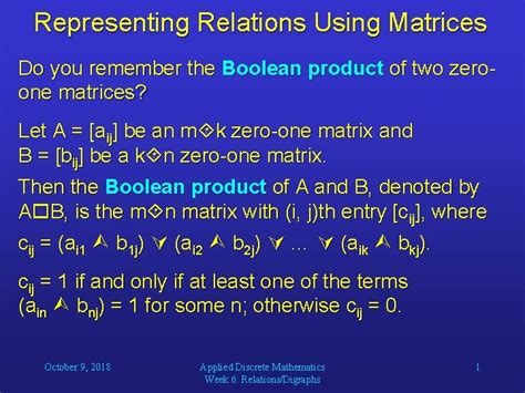 Representing Relations Using Matrices Do You Remember The