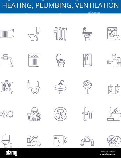 Heating Plumbing Ventilation Line Icons Signs Set Design Collection