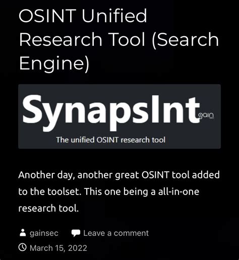 Osint Unified Research Tool Search Engine Osint Tools Secret
