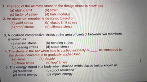 Solved 1 The Ratio Of The Ultimate Stress To The Design