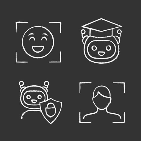 Machine Learning Chalk Icons Set Emotion Detection Facial Recognition