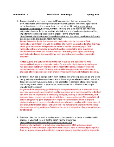 Principles Of Cell Bio Problem Set Problem Set Principles Of Cell Biology Spring