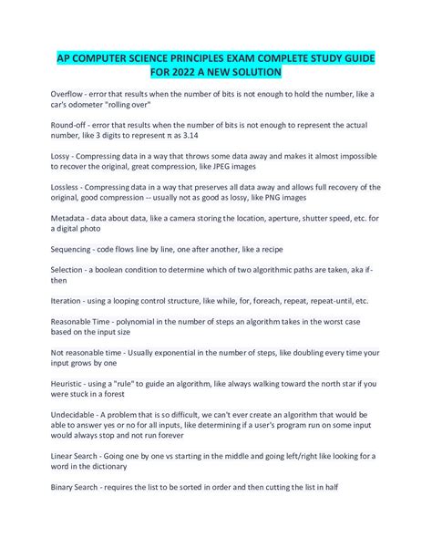 Ap Computer Science Principles Exam Complete Study Guide For 2022 A New