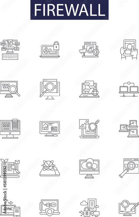 Firewall Line Vector Icons And Signs Protection Security Perimeter Filter Firewall Router