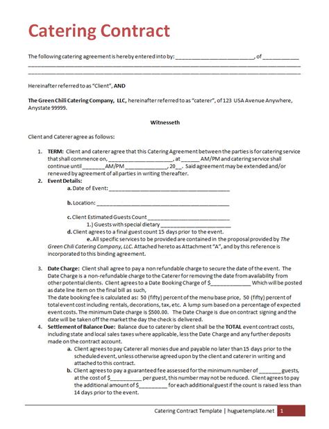 Free Printable Catering Contract Template