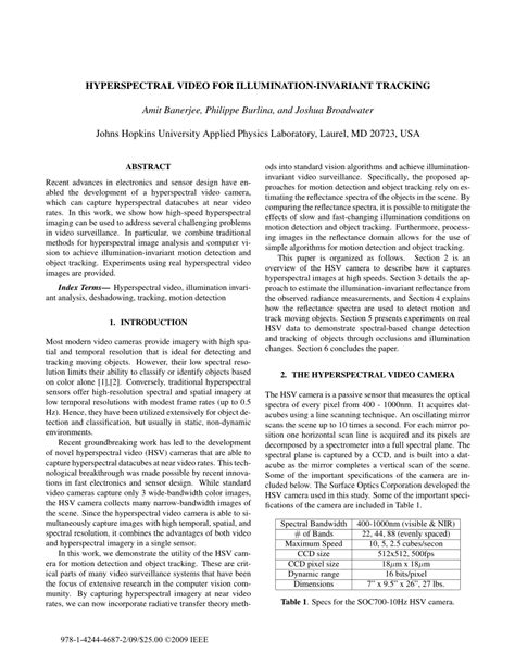 Pdf Hyperspectral Video For Illumination Invariant Tracking