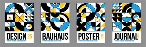 바우하우스 스타일의 기하학적 벡터 포스터 및 표지 광고 시트 레이아웃 기술 엔지니어링 스타일 모양 기계 브로셔 또는 책 표지