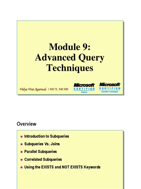 Module 09 Advance Query Techniques Pdf Sql Microsoft Sql Server