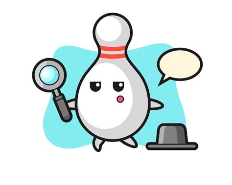 돋보기로 검색하는 볼링 핀 만화 캐릭터 프리미엄 벡터