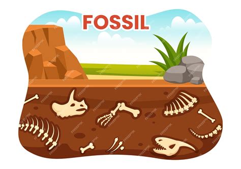 Premium Vector Fossil Illustration With Archaeologists Finds Dinosaur Skeletons On Excavation