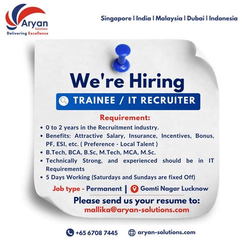 Aryan Solutions Pte Ltd On Linkedin We Are Hiring As A Trainee It
