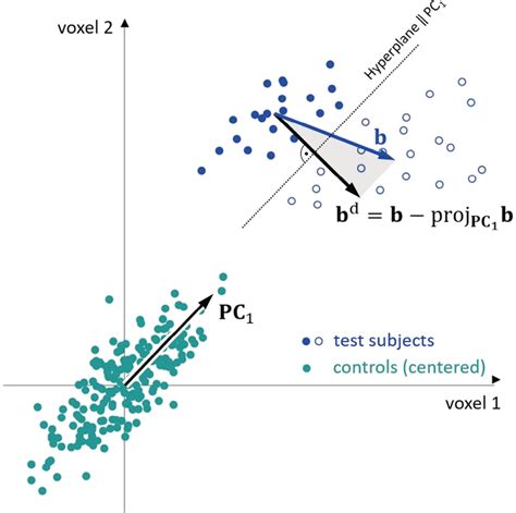 illustration of the benefit of denoising for two voxels removing pc 1