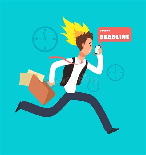 Conceptual Cartoon Of Businessman Rushing For Deadline Stock Vector Illustration Of Challenge