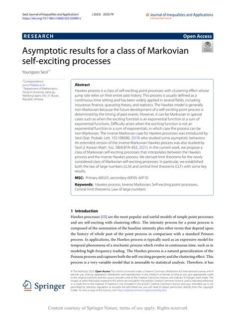 Pdf Asymptotic Results For A Class Of Markovian Self Exciting Processes