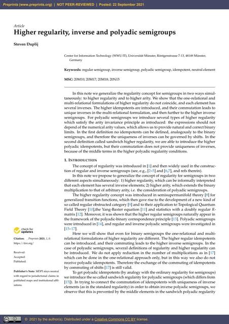 Steven Duplij Higher Regularity Inverse And Polyadic Semigroups
