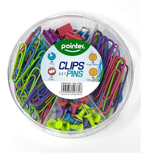 Pointer Paper Clips And Pins Desk Set Assorted Colours 100 Pieces