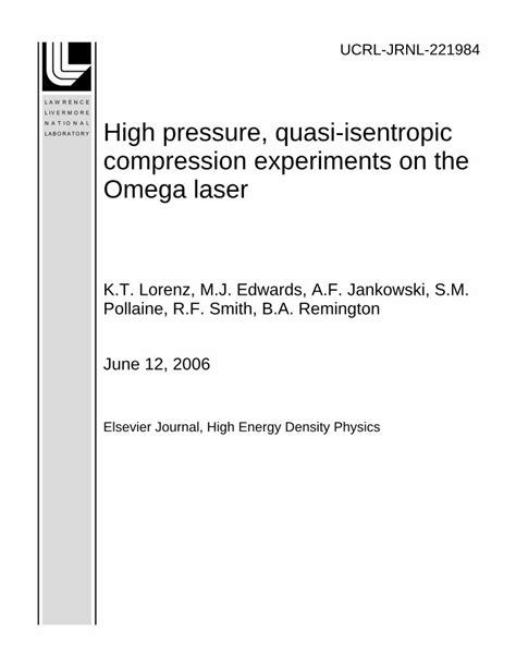 Pdf High Pressure Quasi Isentropic Compression Experiments On